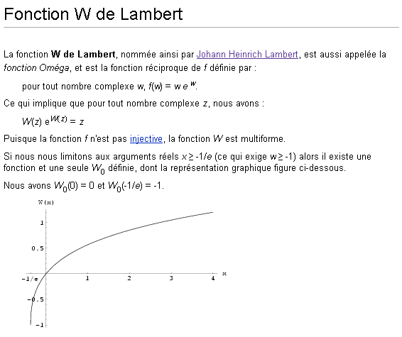 Fonction Oméga ou W de Lambert : exercice de mathématiques de autre - 42673