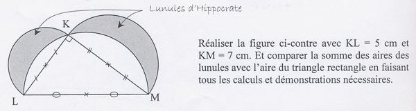 Les lunules Hypocrate, exercice de géométrie - 75589