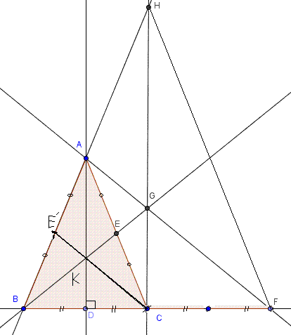 triangle isocèle et barycentre, exercice de barycentres - 424649
