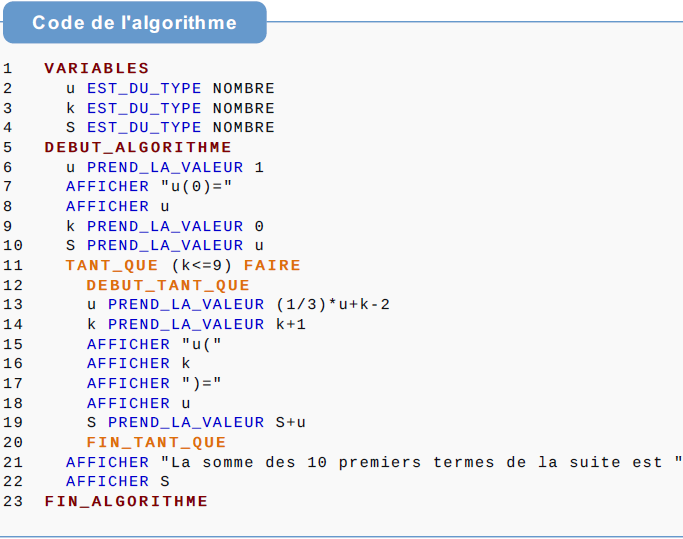 Algortihme de suite et somme, exercice de algorithmique - 564149