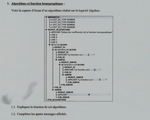 Algorithme et fonction homographique, exercice de algorithmique et programmation (thème ...