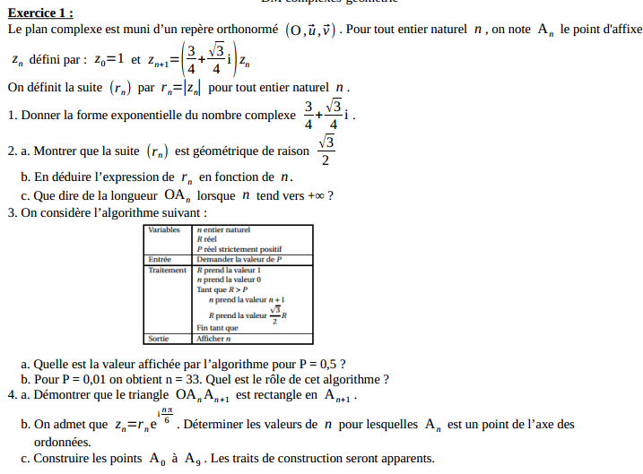 complexes et suites Terminale Mathématiques