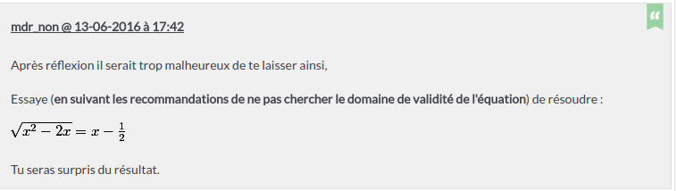 EQUATION IRRATIONNELLE ... la suite - forum mathématiques - 699637